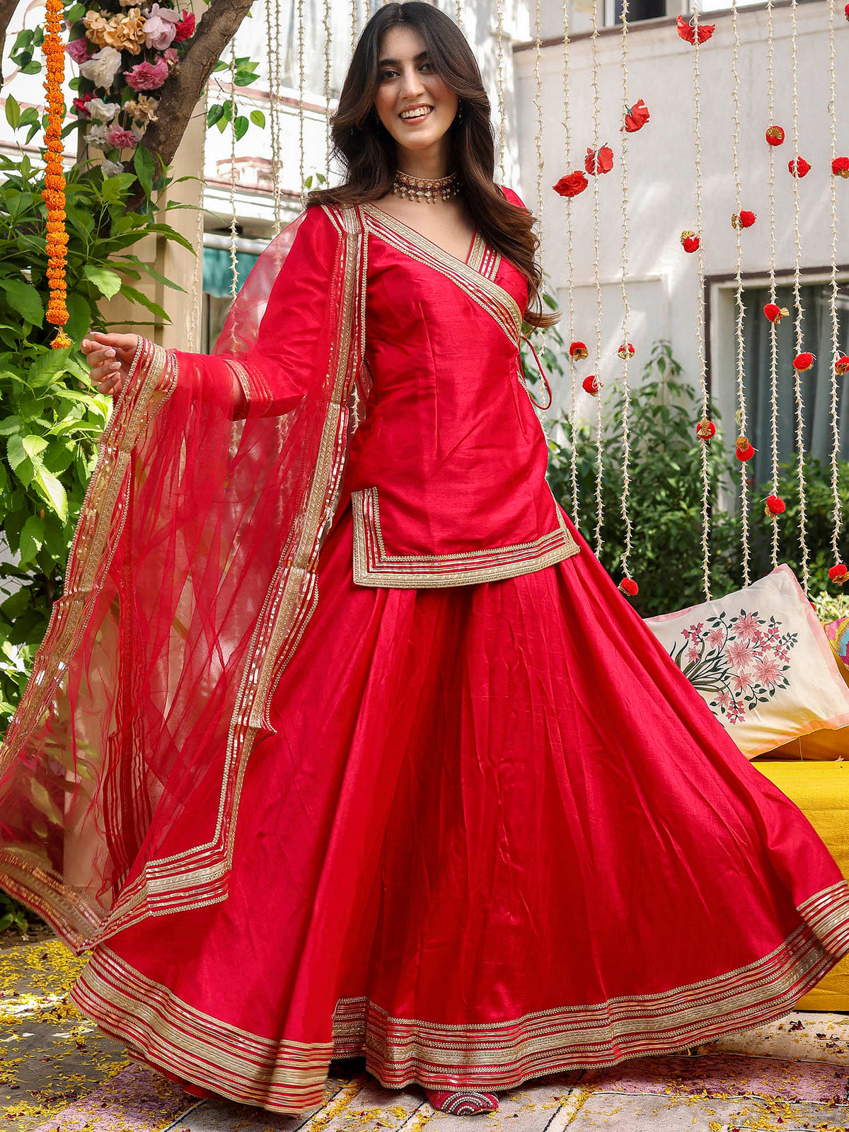 Pink Short Kurti Lehenga Set