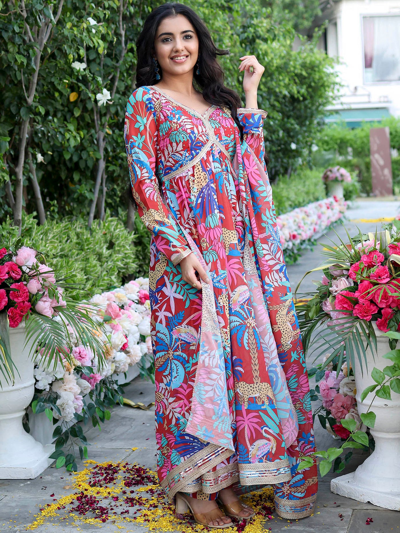 Maroon Printed Anarkali Set