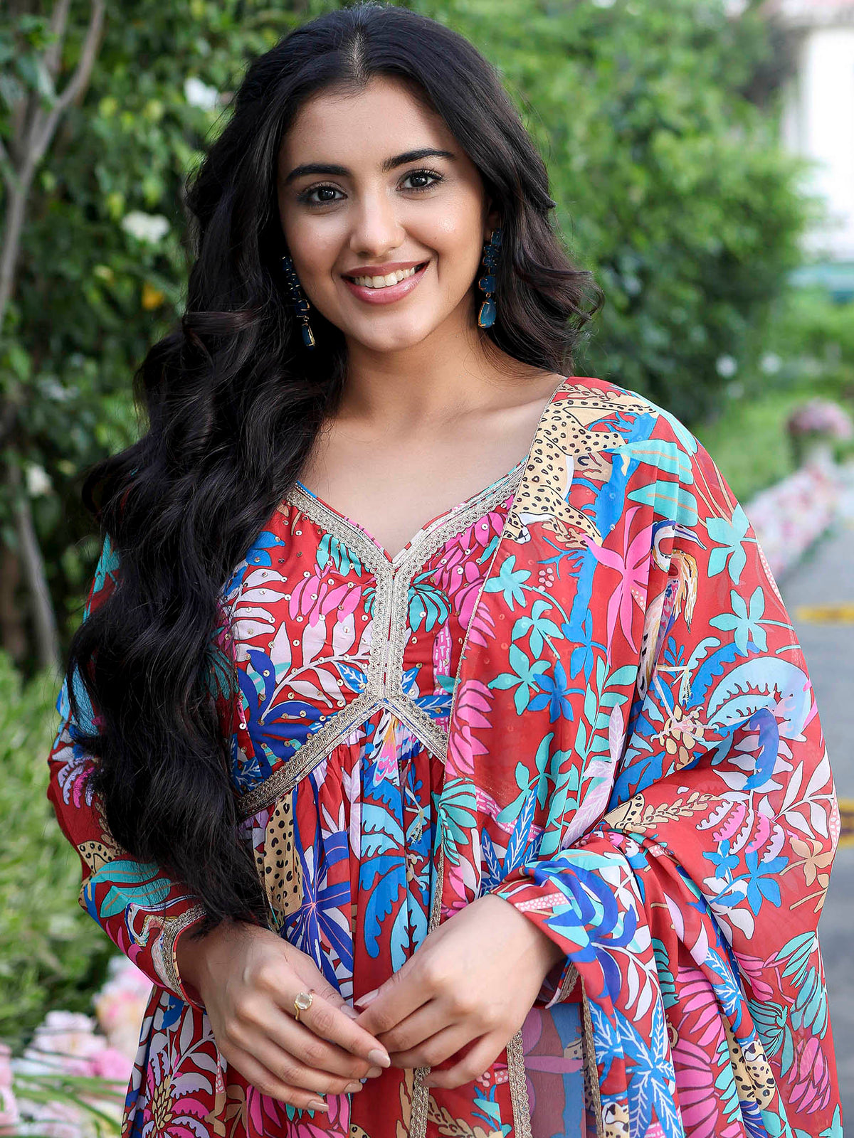 Maroon Printed Anarkali Set