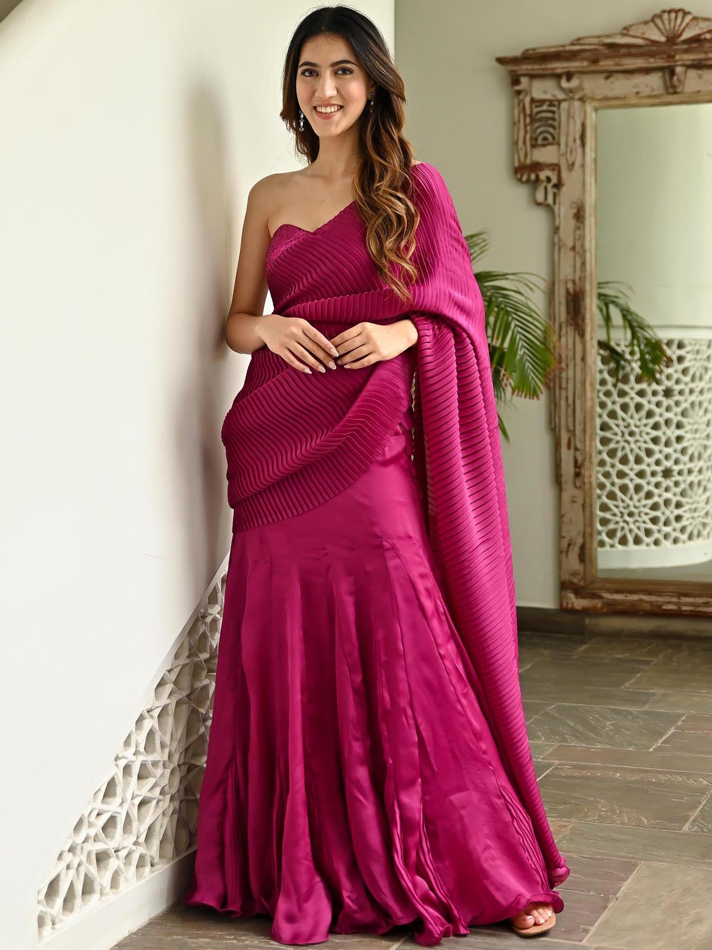 Buy Pink Pleated Saree for Women at Lavanya The Label