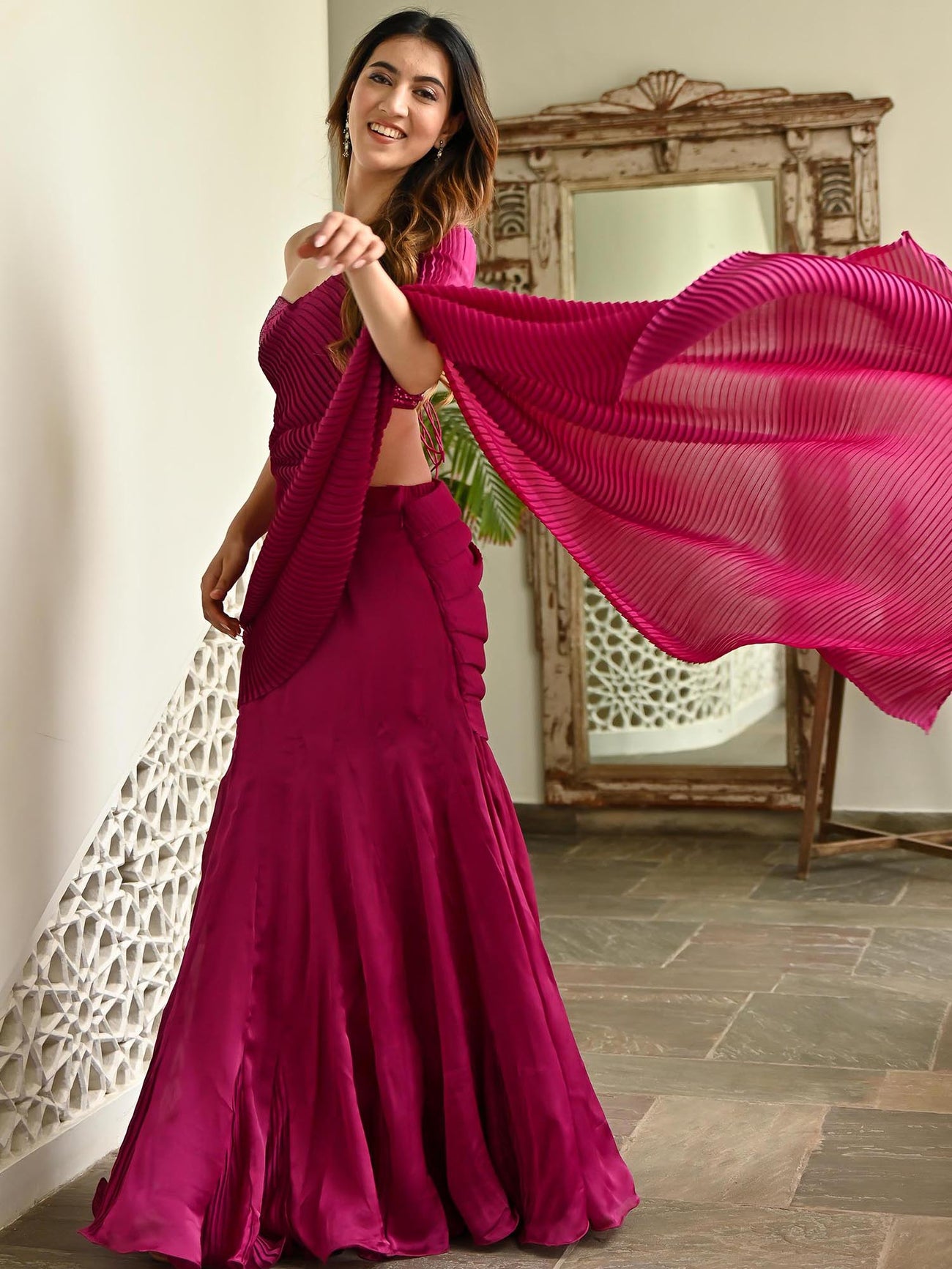 Buy Pink Pleated Saree for Women at Lavanya The Label
