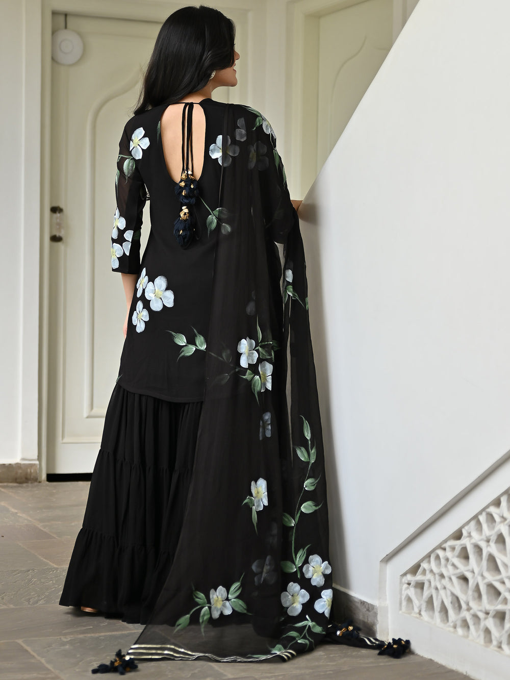 Black Handbrush Sharara Set