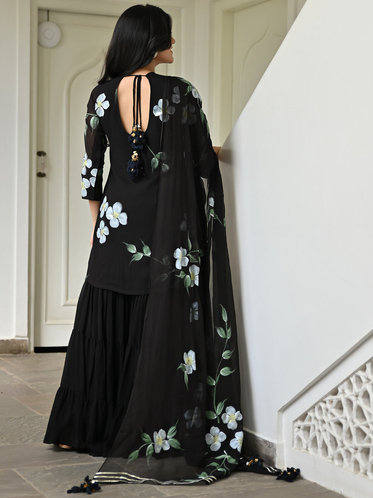 Black Handbrush Sharara Set