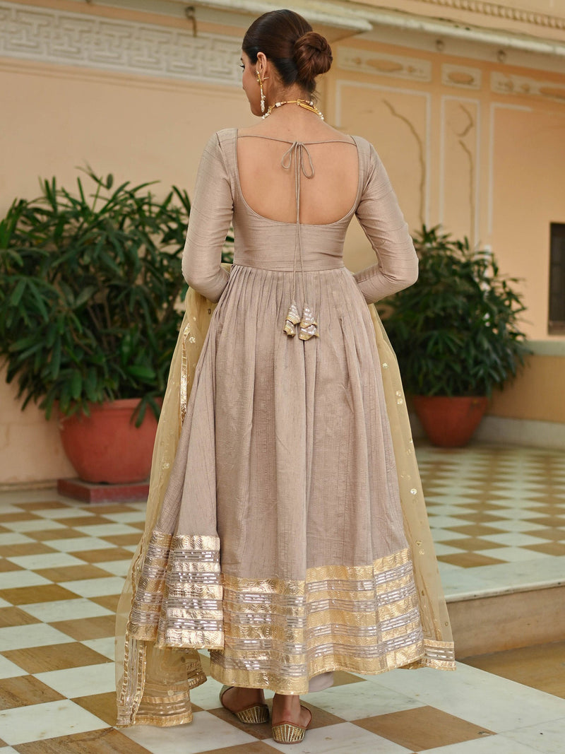 Beige Gold Silk Anarkali set
