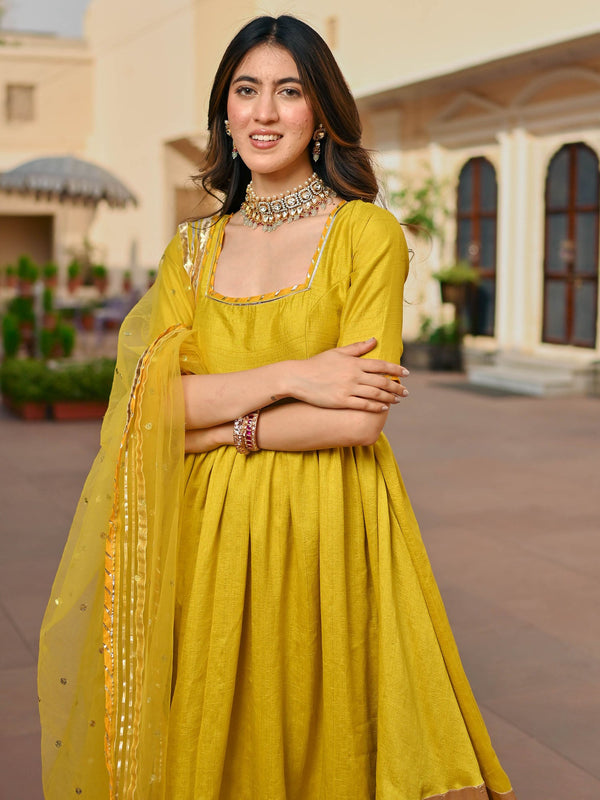 Lemon Green Silk Anarkali set