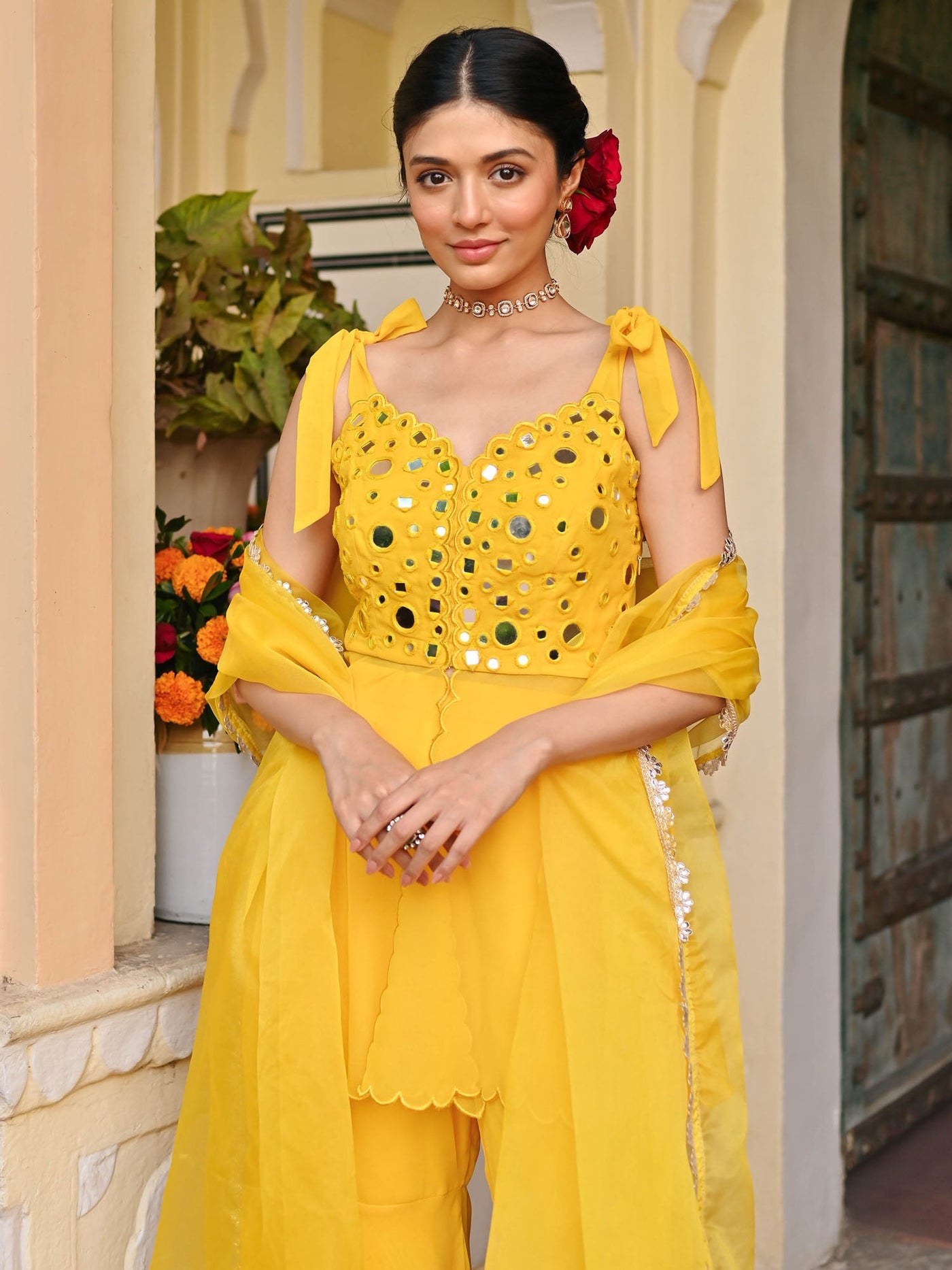 Yellow Mirror Sharara Set