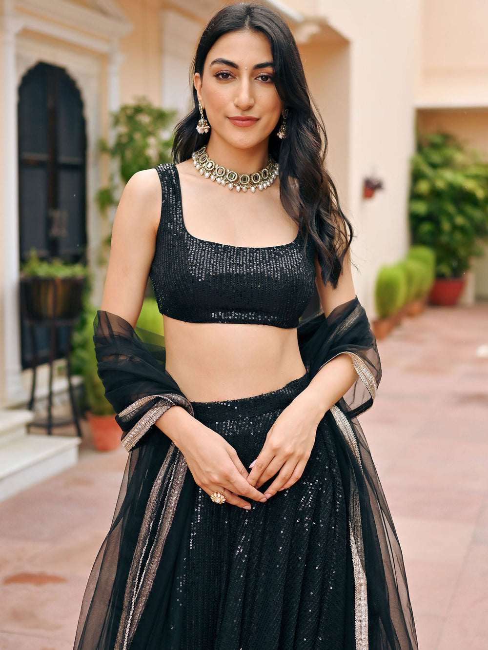 Black Sequin Lehenga Set