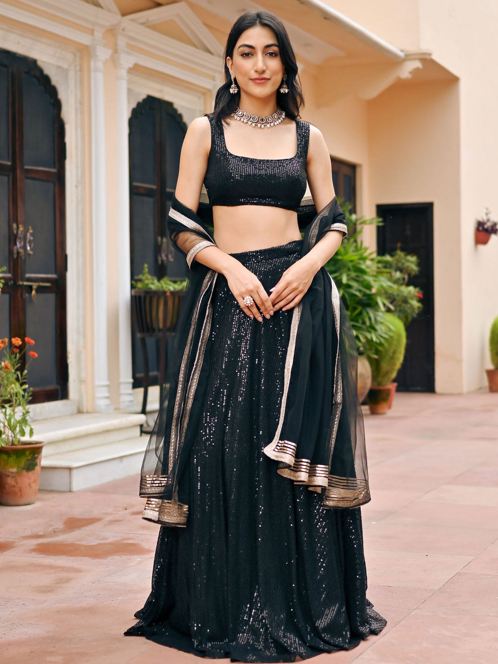Black Sequin Lehenga Set