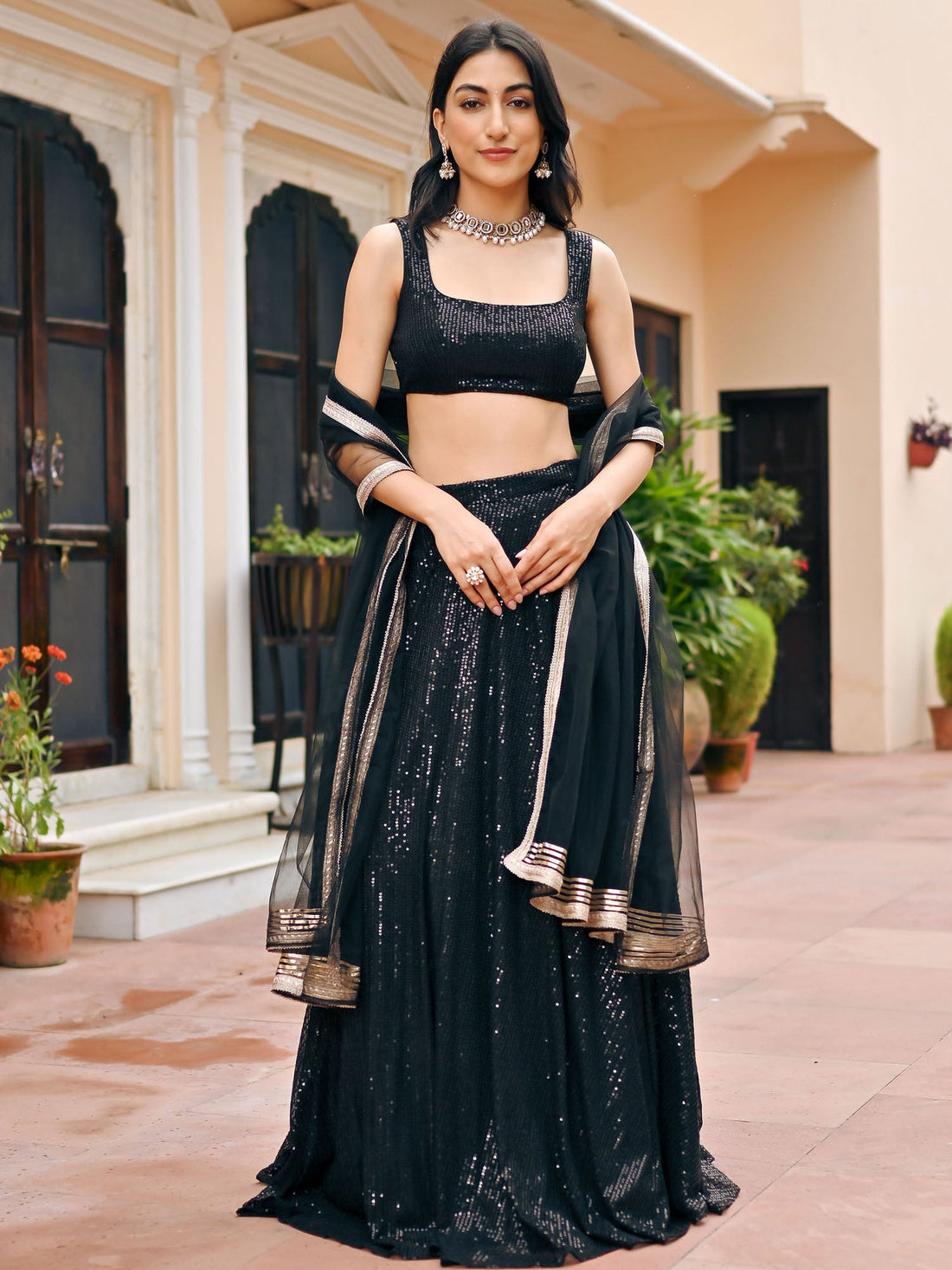 Black Sequin Lehenga Set
