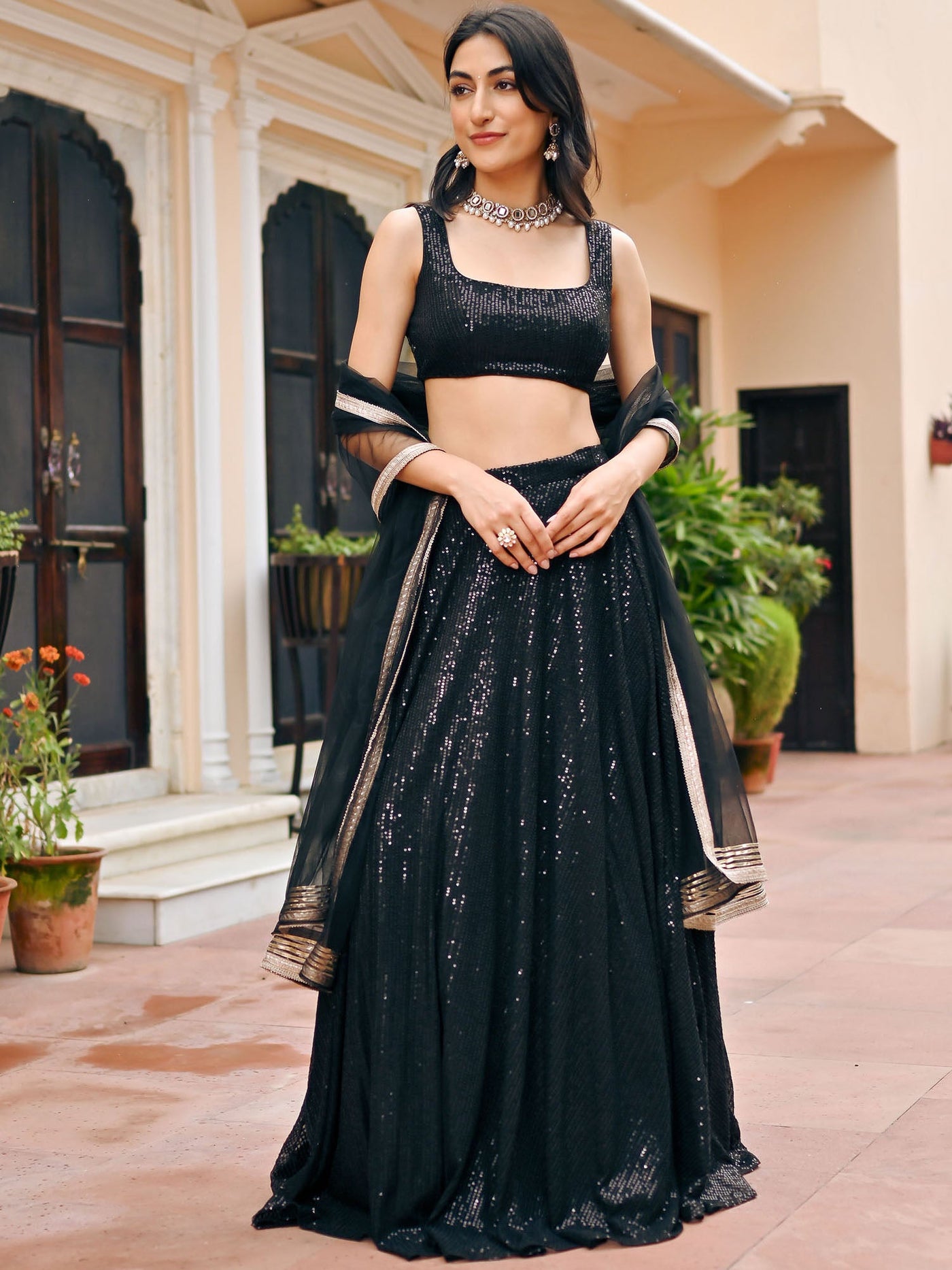 Black Sequin Lehenga Set