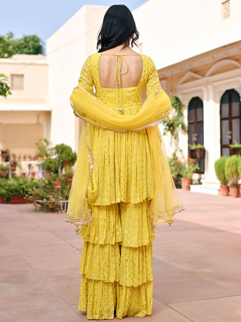 Yellow Georgette Sharara Set