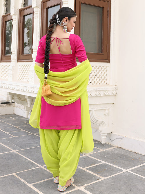 Rani Pink & Green Contrast Patiala Set