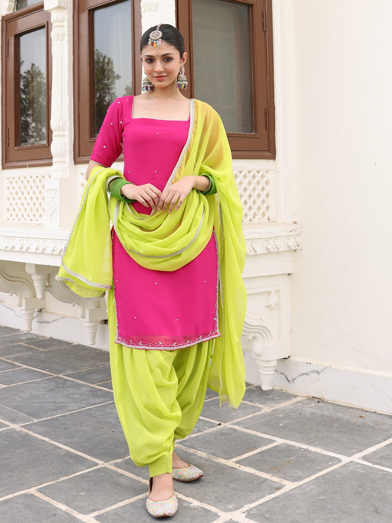 Rani Pink & Green Contrast Patiala Set